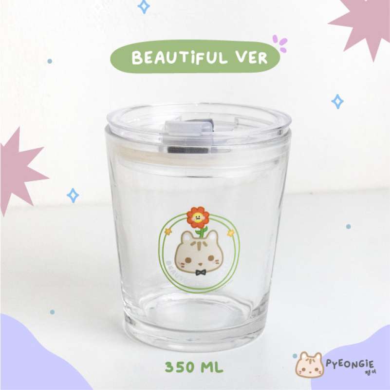 Jual Meogu Glass Cafe 350 Ml - Gelas Kaca Dengan Tutup [pyeongie Stuff ...