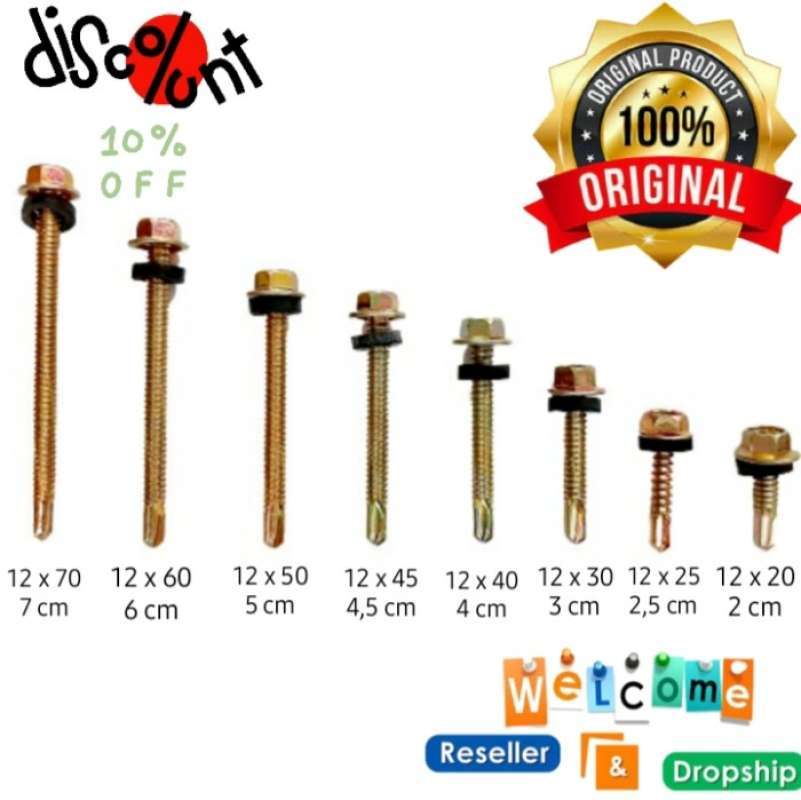 Promo Baut Roofing 12x50 Baut Baja Ringan 12x50 mur pengencang Diskon ...
