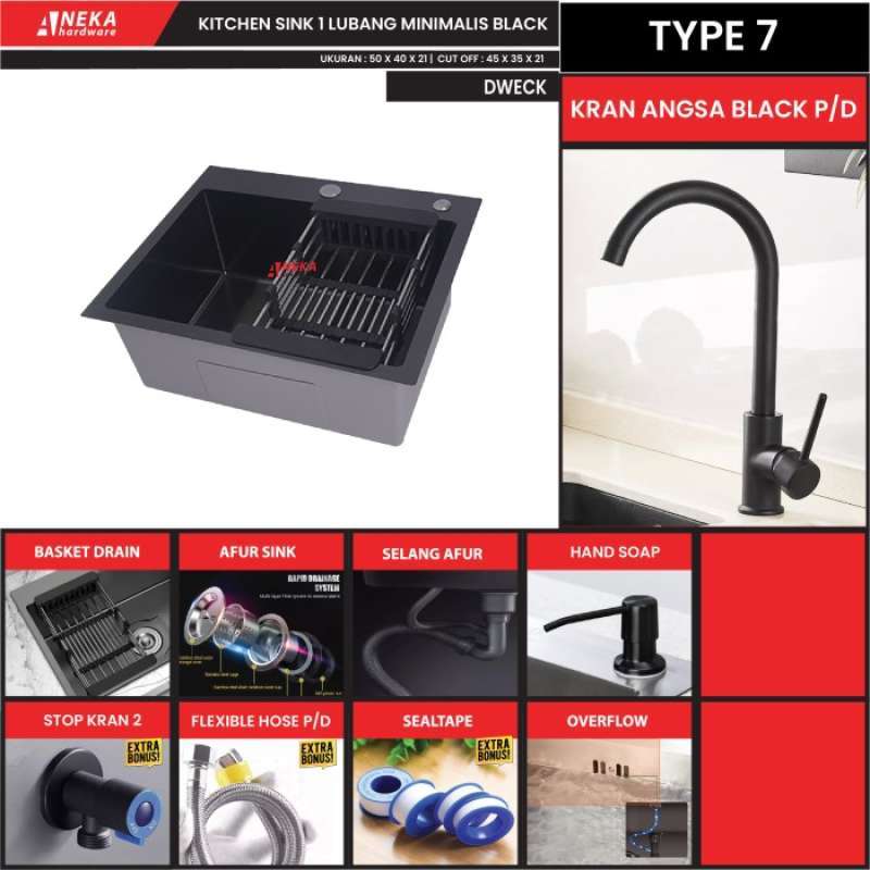 Promo Kitchen Sink Hitam 5040 Dweck / Bak Cuci Piring Paket Lengkap ...