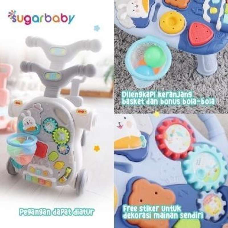 Promo Sugar Baby 5 In 1 Push Walker Activity Table Ride On Scooter ...