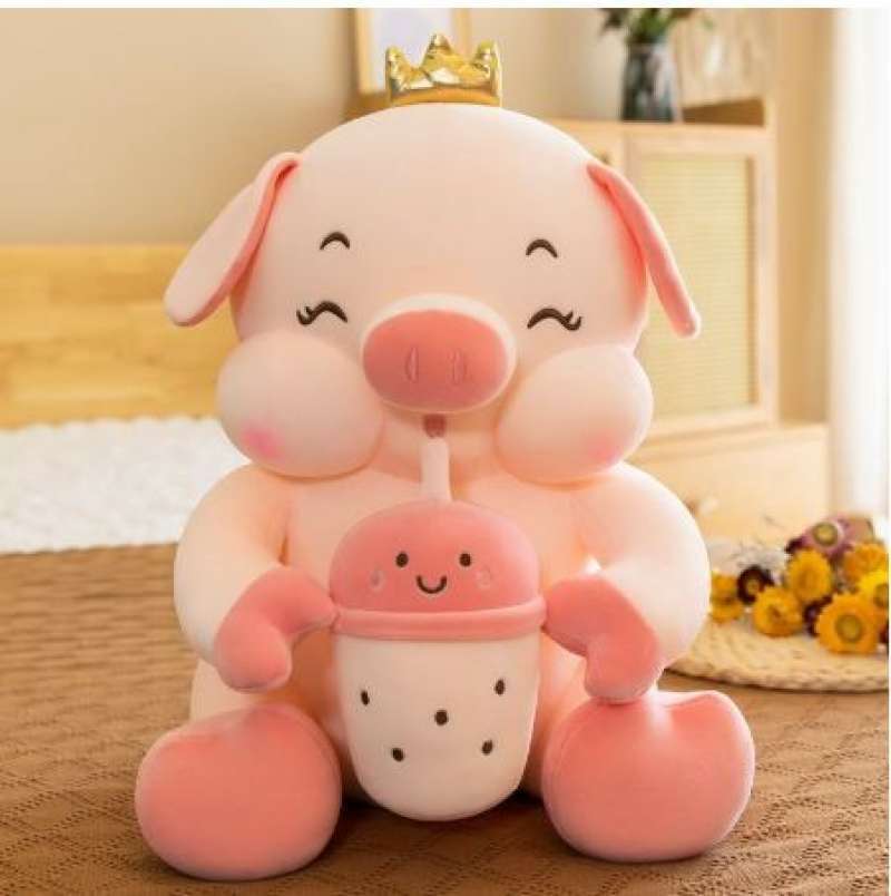 Promo Boneka Pig Jumbo Piggy Pink Boneka Babi Lucu Bubble Tea Boba Milk ...