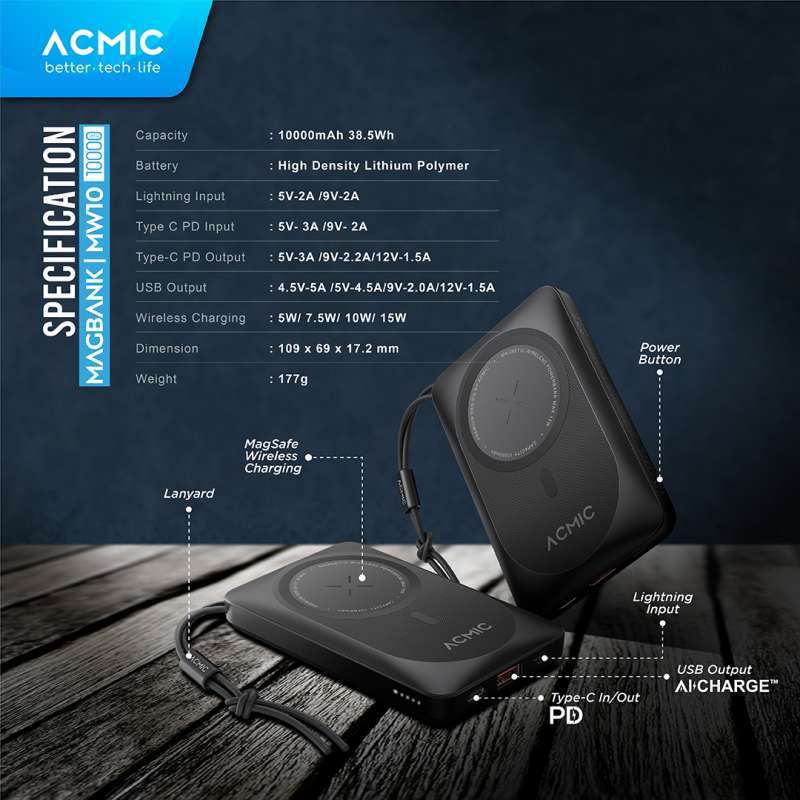 Promo Acmic Magbank 10000mah Powerbank MagSafe Wireless 22.5w Fast ...