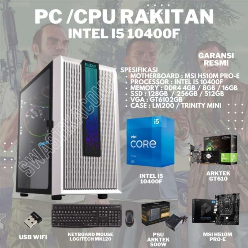 Jual PC Komputer i5 10400F gen 10 / VGA 2GB -CPU Rakitan BARU GARANSI RESMI - 8 gb, 256 gb di ...