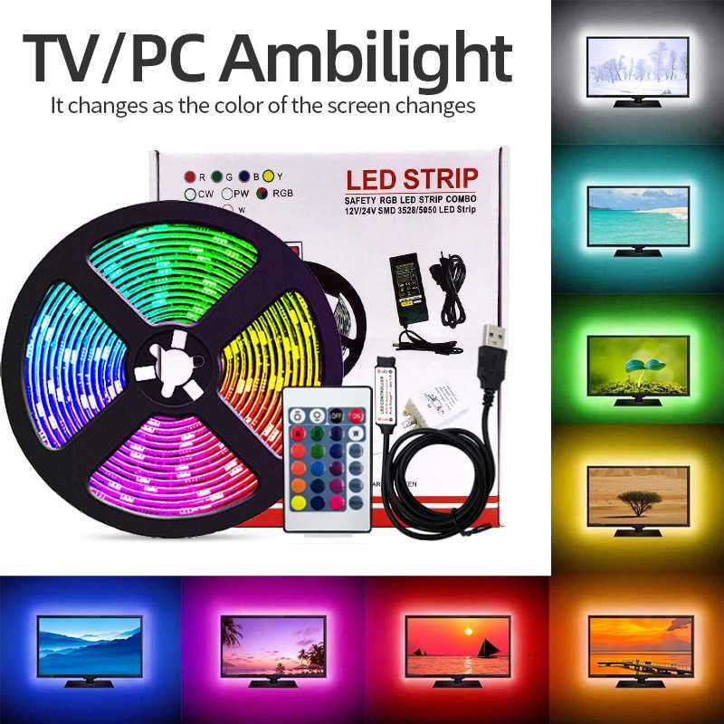 Promo USB Mood Light 5V Led Strip 5050 RGB dengan Remote Control 24 key ...