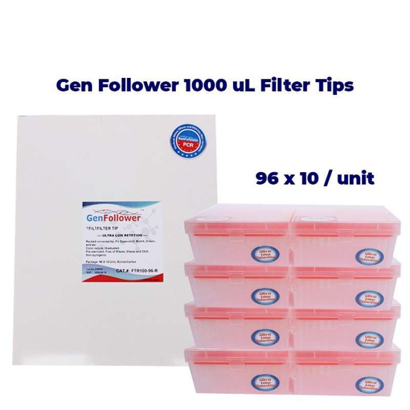 Jual Gen Follower 1000Ul Ultra Low Retention Filter Tip 10 Racks/Box di ...