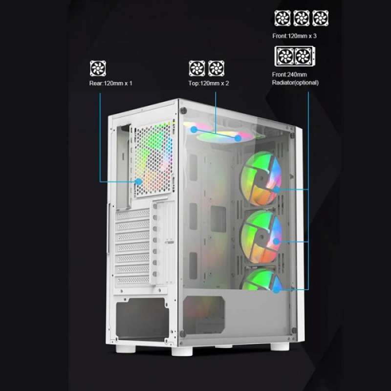 Promo Casing Pc Gaming Case Aula Fz016 Fz 016 Atx Free 3 Fan Rgb White ...