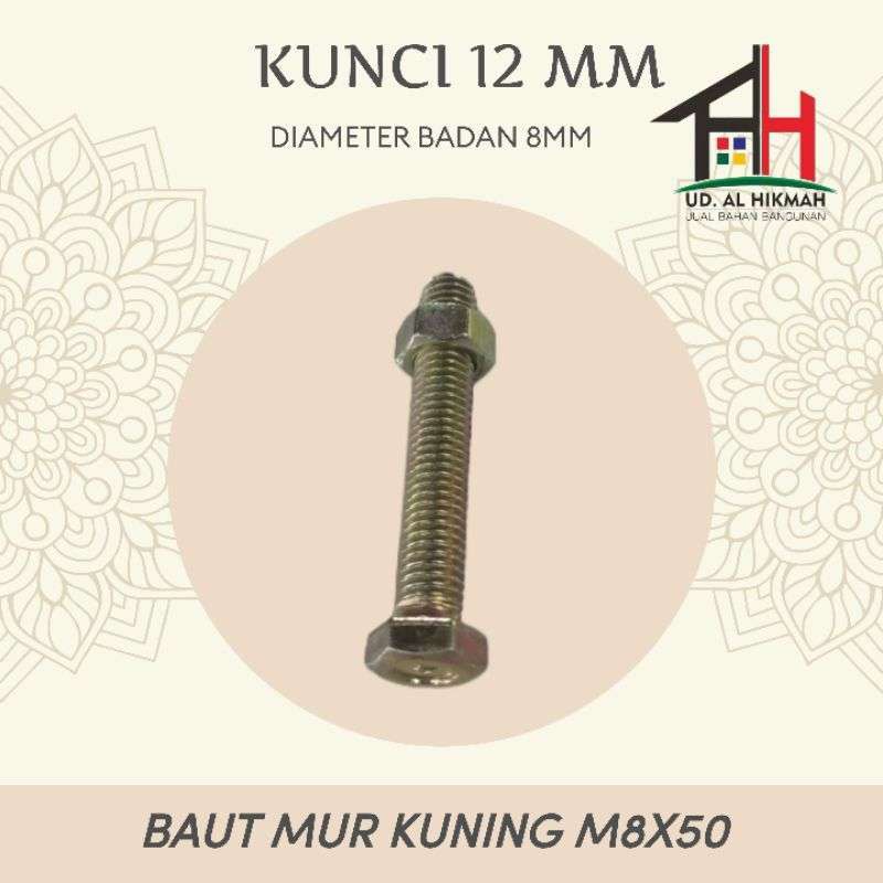 Jual Set Baut Mur Hex Kuning M8 X 50 M8x50 Kunci 12 Mm Di Seller Ud ...