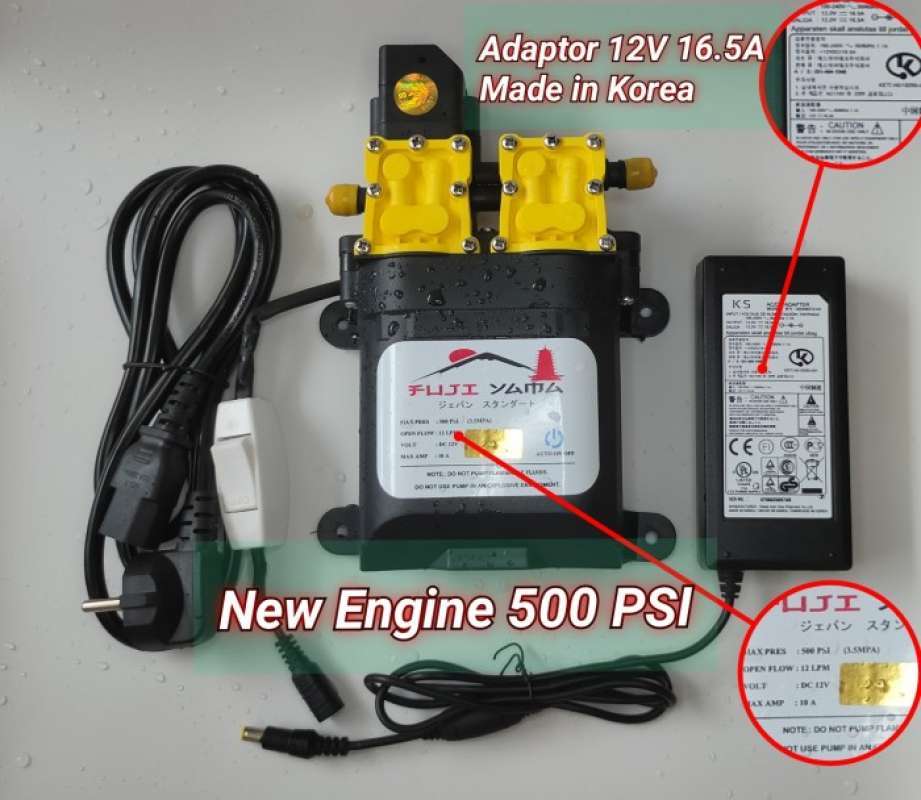 Jual Paket Pompa Air 500 PSI DC & Adaptor 16A Dinamo Sprayer Pump di ...