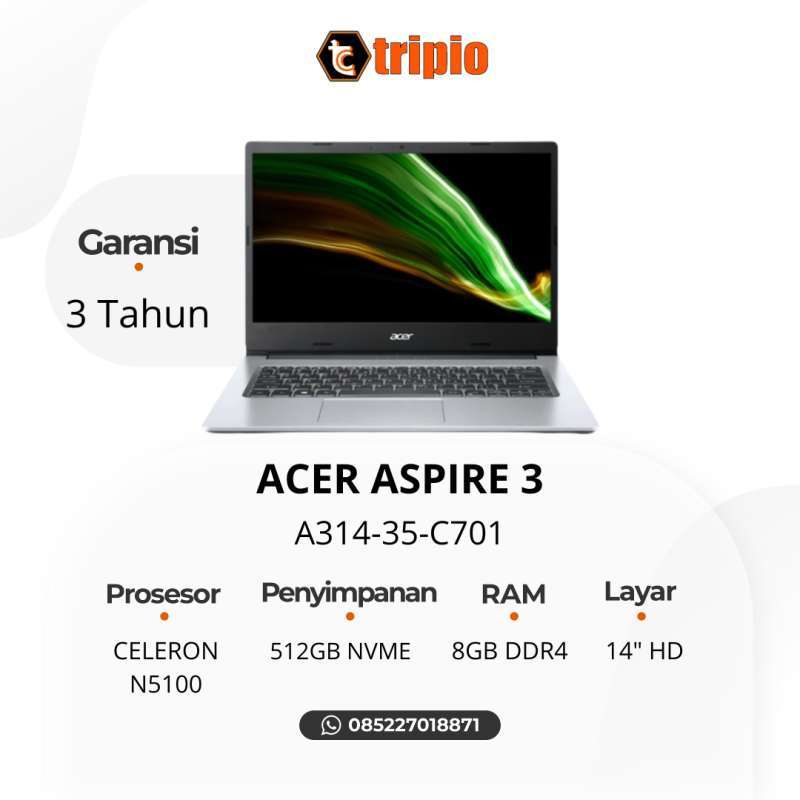 Jual LAPTOP NB ACER A314-35-C701 N5100 8GB 512GB 14HD WIN11 OHS di ...