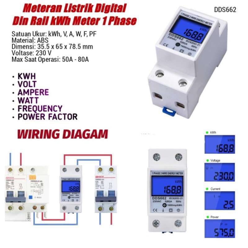 Promo Din Rail Digital Pengukur Kwh Meter Listrik 1 Phase Reset Meteran MCB - DDS662 Diskon 23% ...