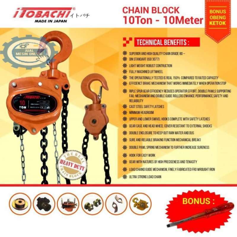 Promo Chain Block 10 Ton 10 Meter - Takel 10 Ton 10M Itobachi Japan ...