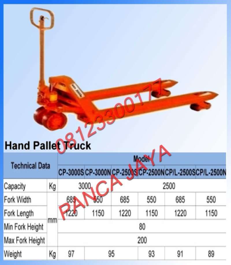 Promo HAND PALLET-PALET TRUCK 3 TON CP 3000S 3 TON CP-3000N PANJANG ...