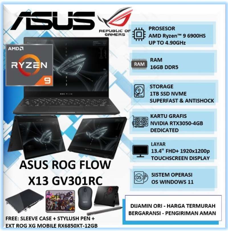 Jual LAPTOP GAMING ASUS ROG FLOW X13 GV301RC RTX3050 4GB + eGPU ...