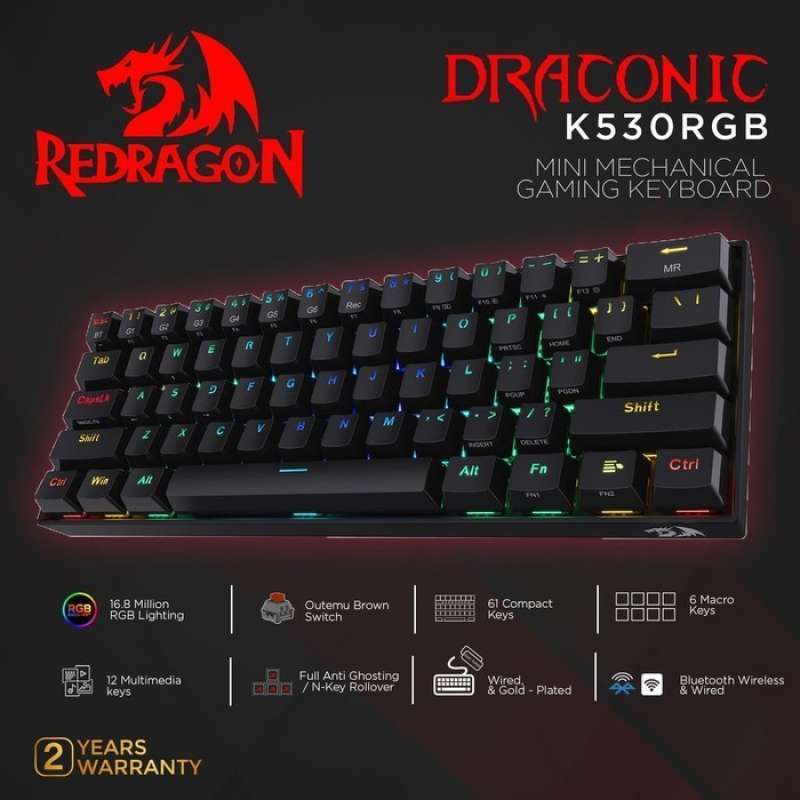 Jual Keyboard gaming Redragon Mechanical Bluetooth & wired draconic ...