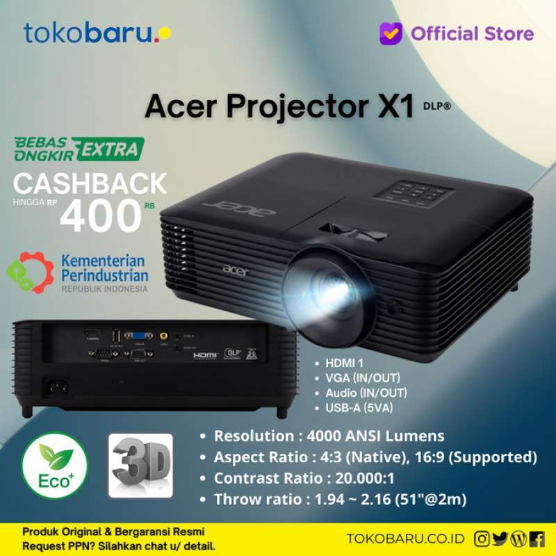 Jual Acer Projector X1 Dlp Xga 4000 Lumens Tkdn di Seller Kuniy Store ...