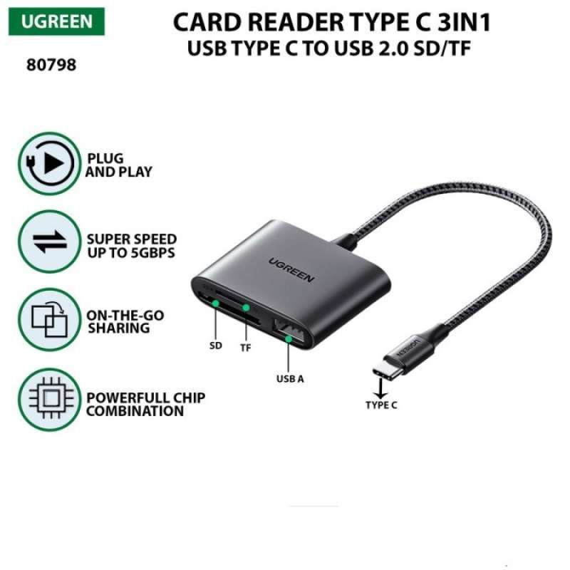 Jual Ugreen Usb-c To Sd/tf + Usb 2.0 Memory Card Reader Flashdisk 80798 ...