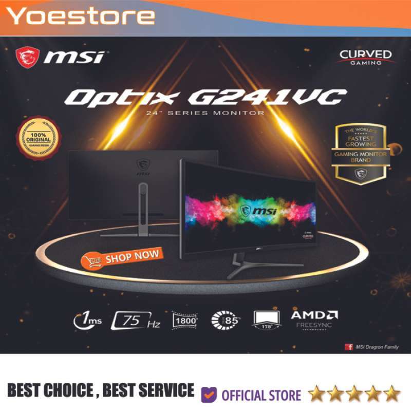 Promo MSI Optix G241VC 24 Inch Curved Gaming Monitor - 1080p FHD 75Hz ...