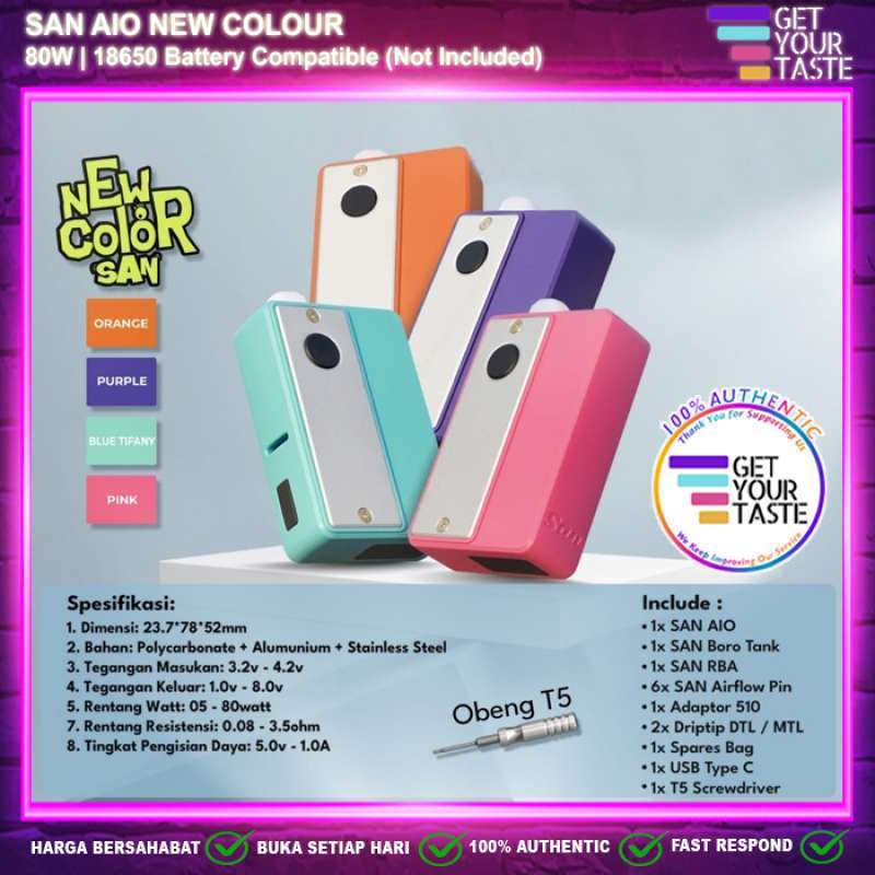 Promo SAN AIO 80W With RBA BORO Kit Authentic by Vaperz Cloud x Gerobak ...