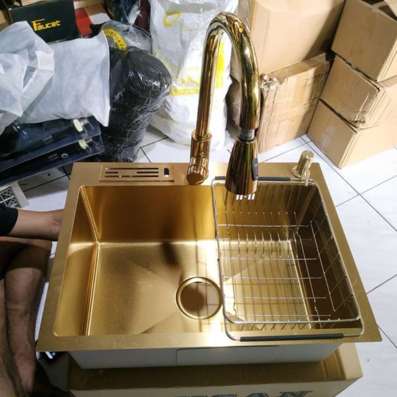 Promo Kitchen Sink Isan 6045 Gold Paket Kran Tarik Bak Cuci Piring 6045 ...