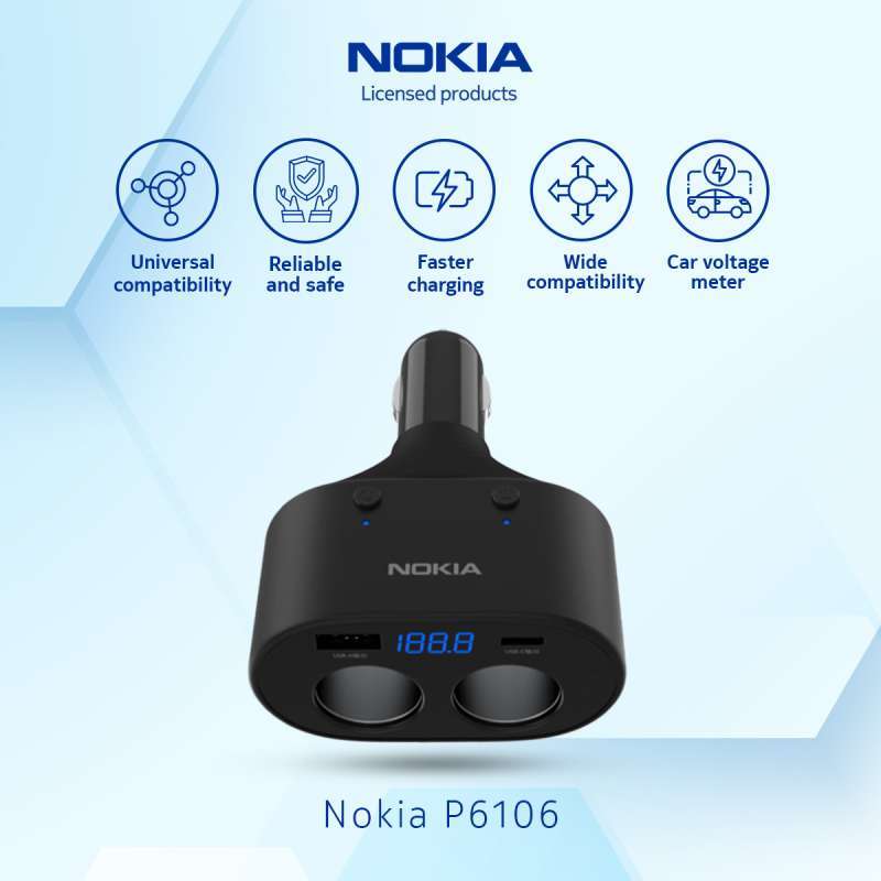 Promo Nokia Pro Car Charger P6106N Fast Charging USB A USB C - Black ...
