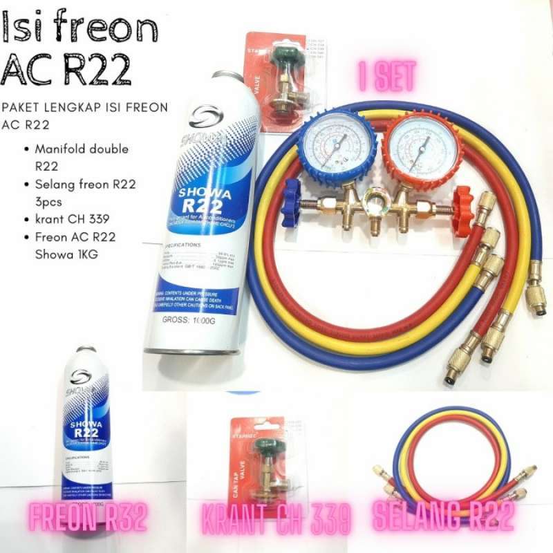 Promo Paket isi freon AC R22 manifold double selang krant freon showa ...