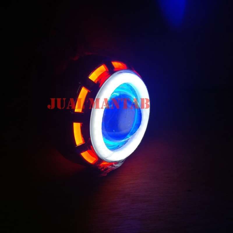 Promo Lampu Motor U12 LED Mini Projie Projector Bulat Double Angel Eyes ...