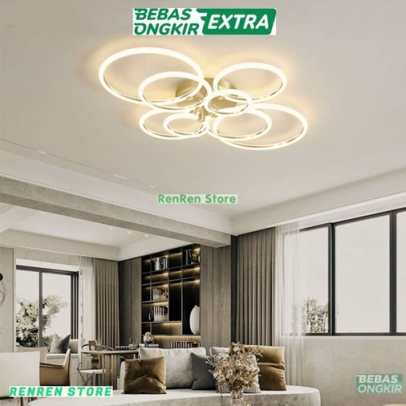 Promo Ready-Lampu Plafon LED 150W 220V Lampu Plafon Modern Hias Ruang Tamu - 8 ring remote ...
