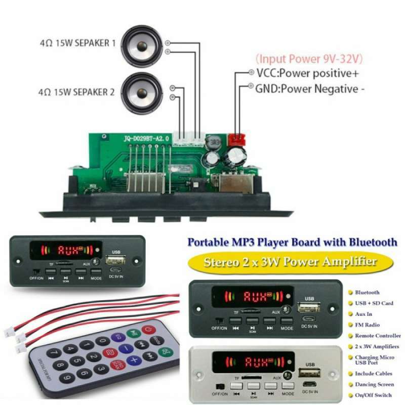 Jual Modul Mp3 Player Bluetooth Dilengkapi Amplifier 2X3W Usb Sdcard ...