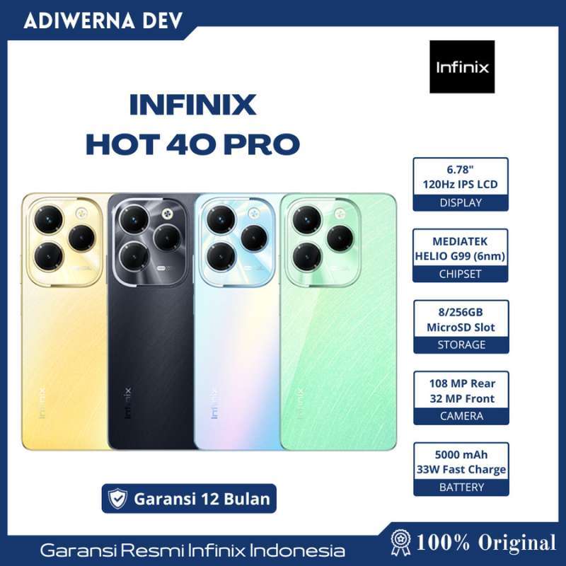 Promo Infinix Hot 40 Pro Nfc 8/256gb Garansi Resmi - Helio G99 - 6.78” Fhd+ - 108mp Ai Dual ...