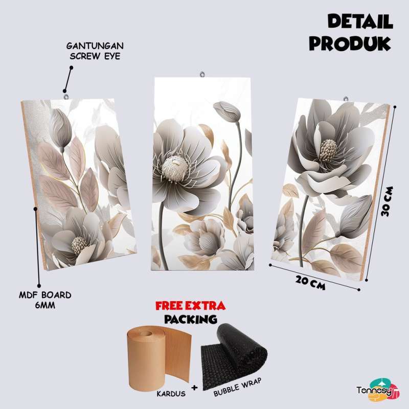 Promo Tennesy Hiasan Dinding Set Bunga 3d 3 Panel Besar Dekorasi ...