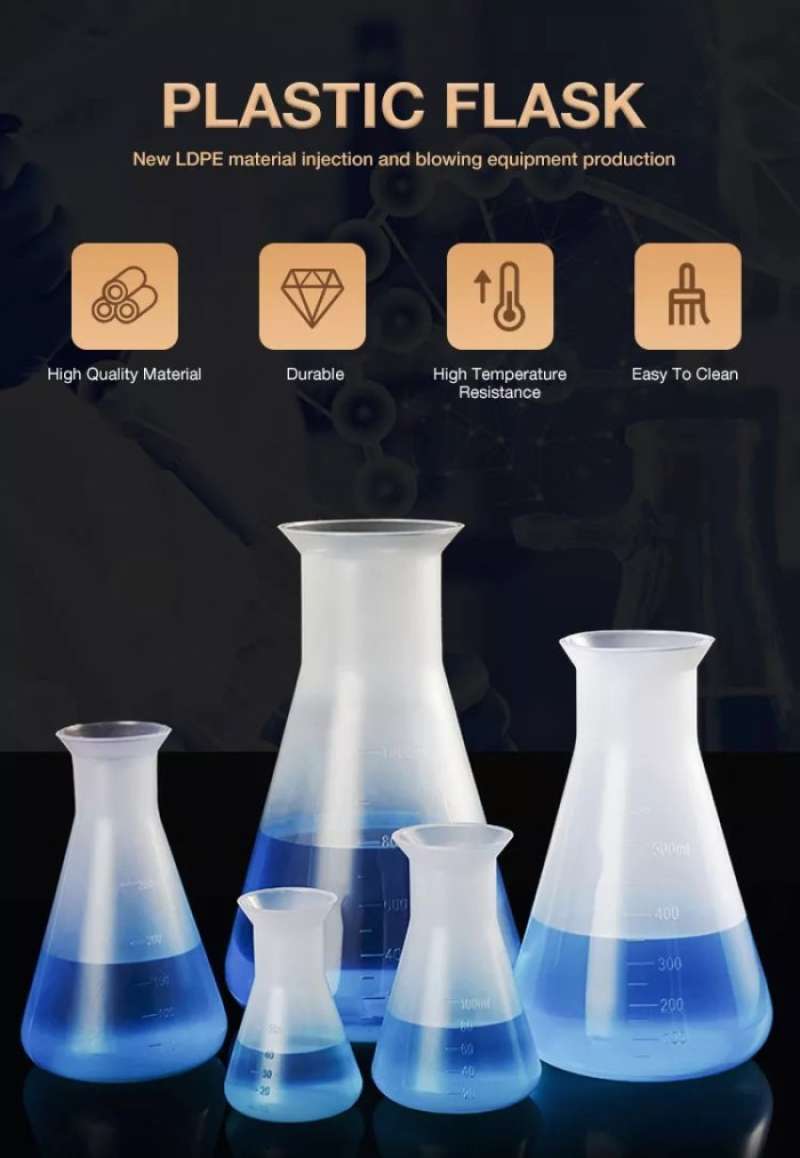 Promo BARU Erlenmeyer Flask Tabung Ukur Uji Cairan Kimia Lab Gelas Ukur ...