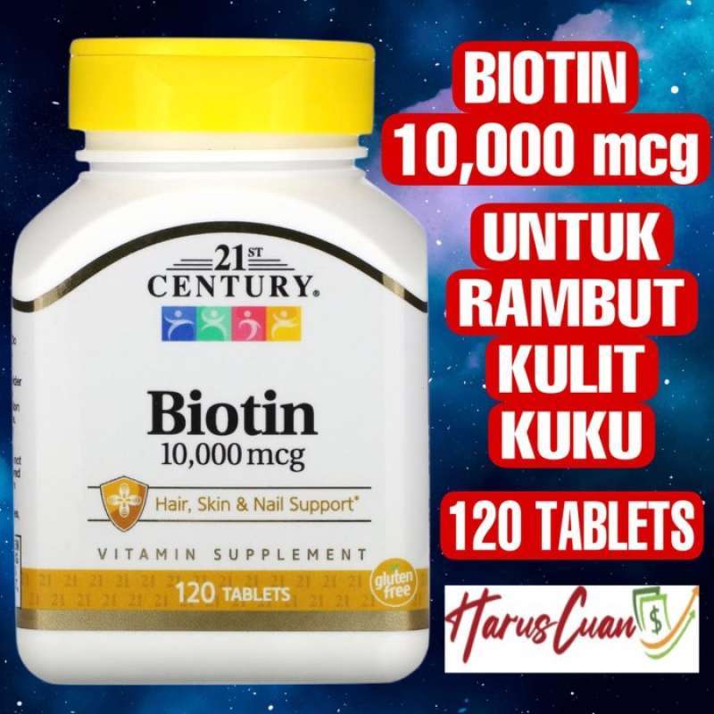 Jual 21st Century Biotin 10000 mcg 120 tablets Hair Skin Nail Vitamin ...