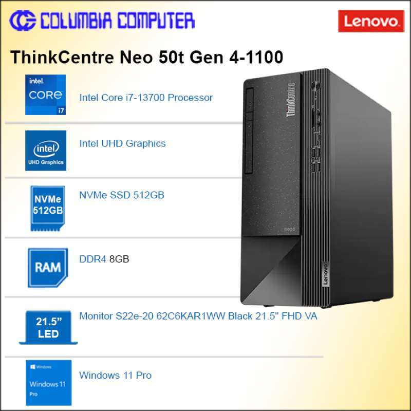 Jual ThinkCentre Neo 50t Gen 4-1100 i7-13700 8GB 512GB Win 11 Pro + 21 ...