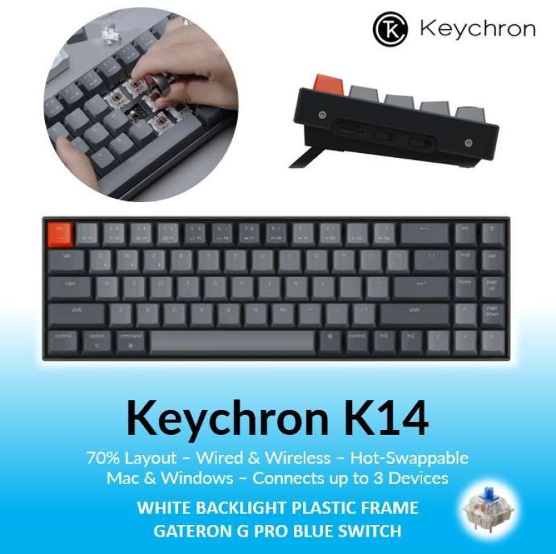 Promo Keychron K14 70% Hot-Swappable White Backlight Mechanical Keyboard - Blue Switch Diskon 9% ...