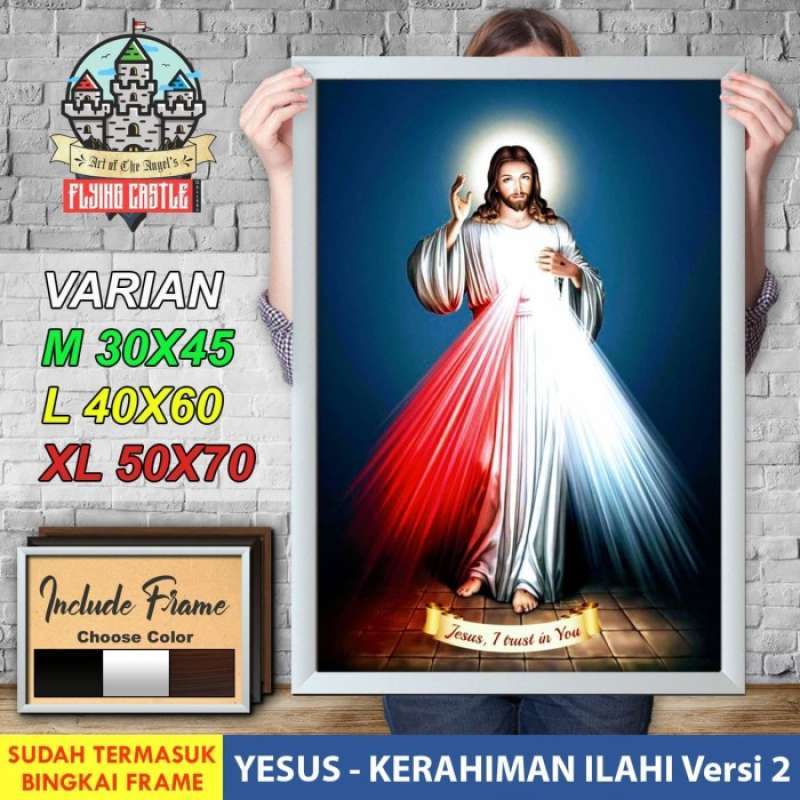 Promo Gambar Poster Lukisan Yesus Kerahiman Ilahi Koronka + Bingkai ...