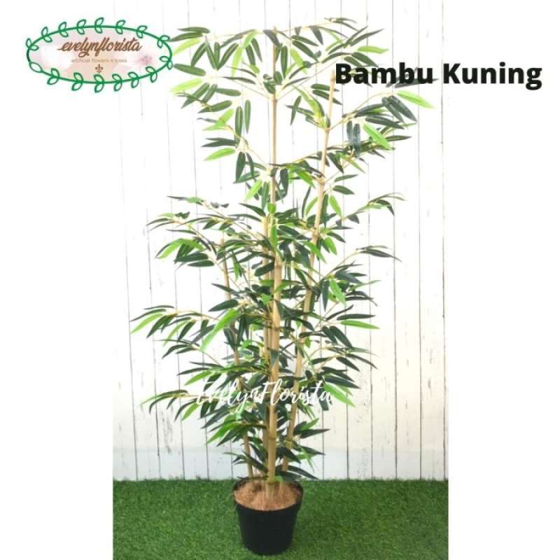 Promo Pohon Daun Bambu Hijau Kuning Latex Artificial Pot Dasar Plastik ...