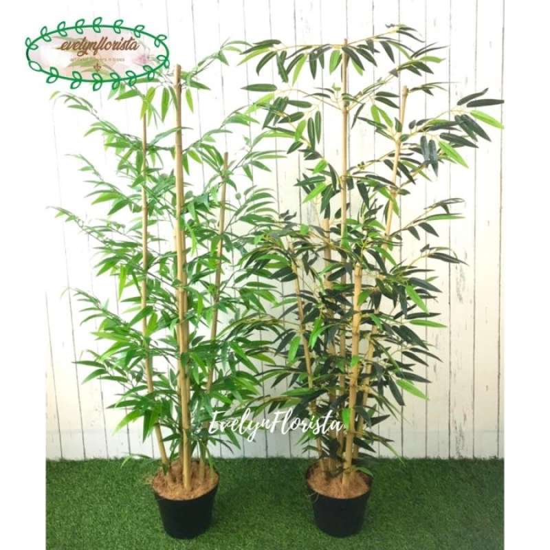 Promo Pohon Daun Bambu Hijau Kuning Latex Artificial Pot Dasar Plastik ...