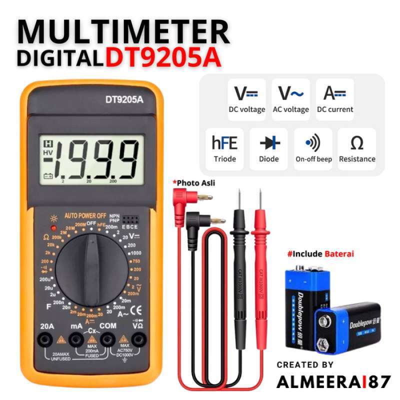 Promo Multimeter Multitester Digital DT9205A Alat Ukur Arus Listrik AC ...