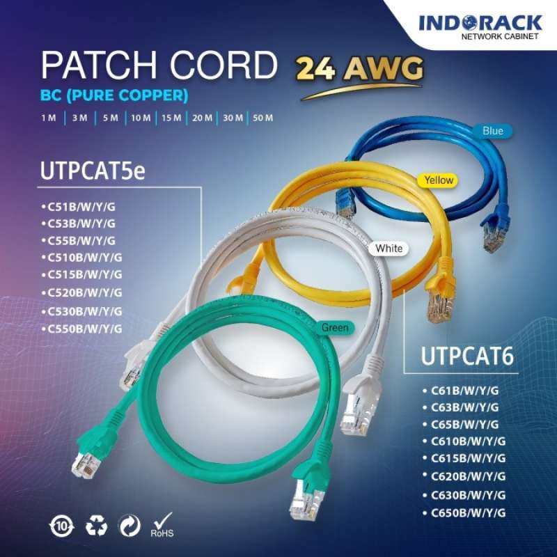 Promo INDORACK PATCH CORD UTP CAT 5e - KABEL LAN CAT5e 50 METER HIJAU Diskon 23% di Seller Rocho ...