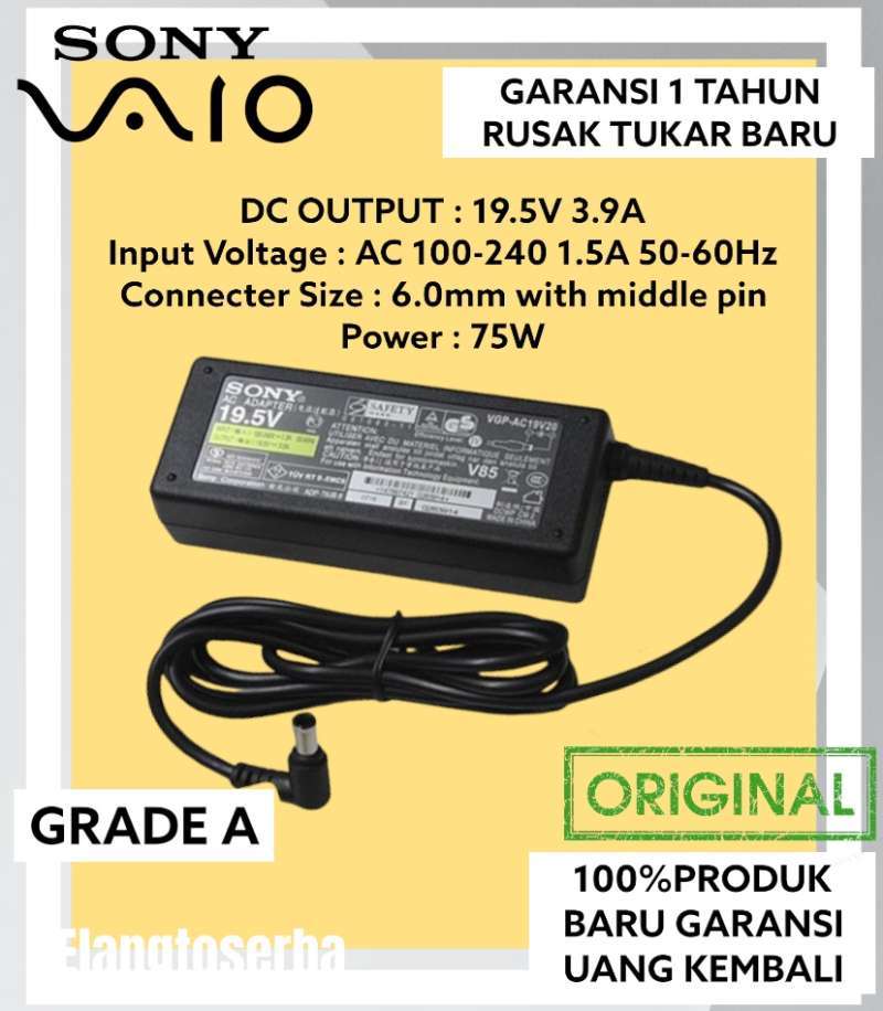 Jual Promo Adaptor Charger Laptop Sony Vaio 19.5v - 3.9a Original Garansi 1 Tahun Di Seller ...