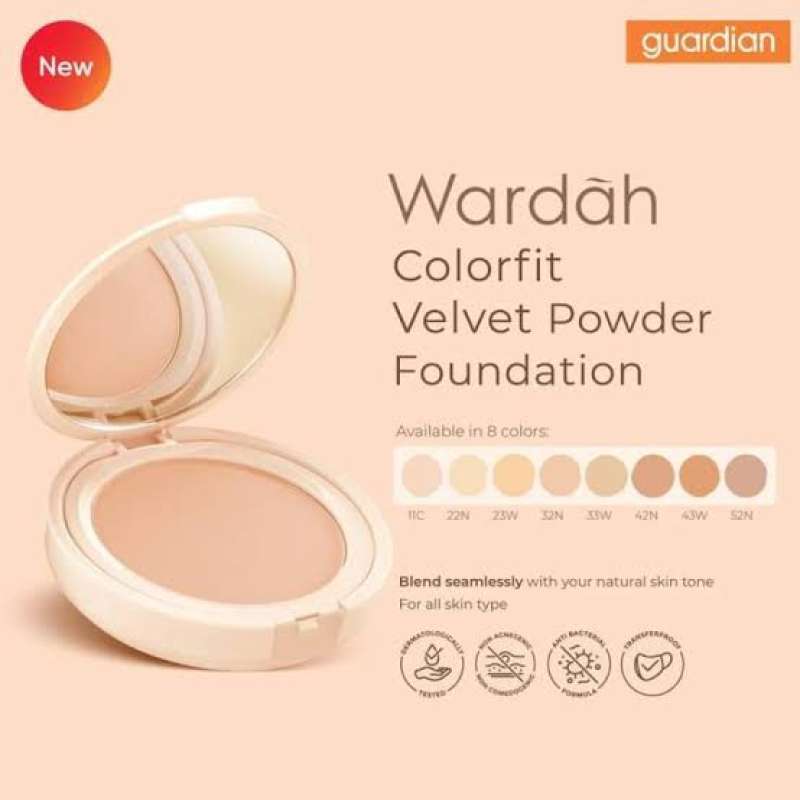 Jual Wardah Colorfit Velvet Powder Foundation SPF 20 PA+++ - 22N LIGHT ...
