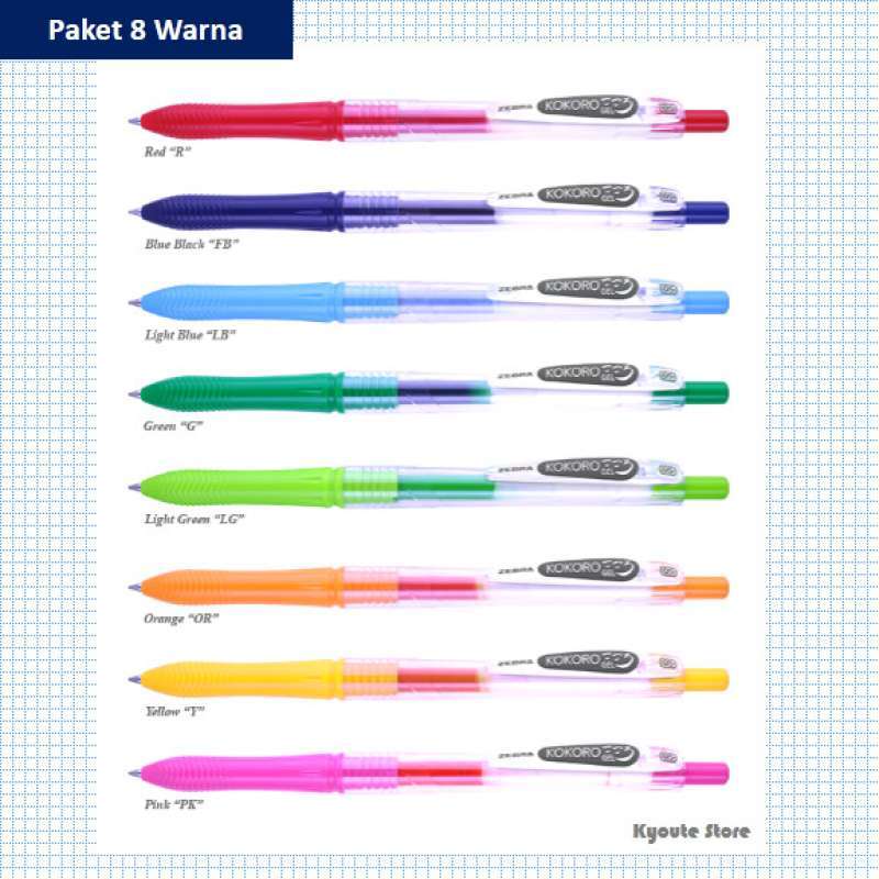 Jual pulpen gel zebra kokoro 0.5 mm macam warna (paket 8 pcs) di Seller ...