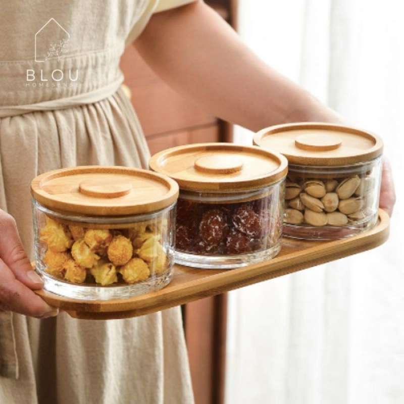 Promo Terbaik Blou Snack Candy Jar Toples Kaca Dengan Tutup Dan Tray ...