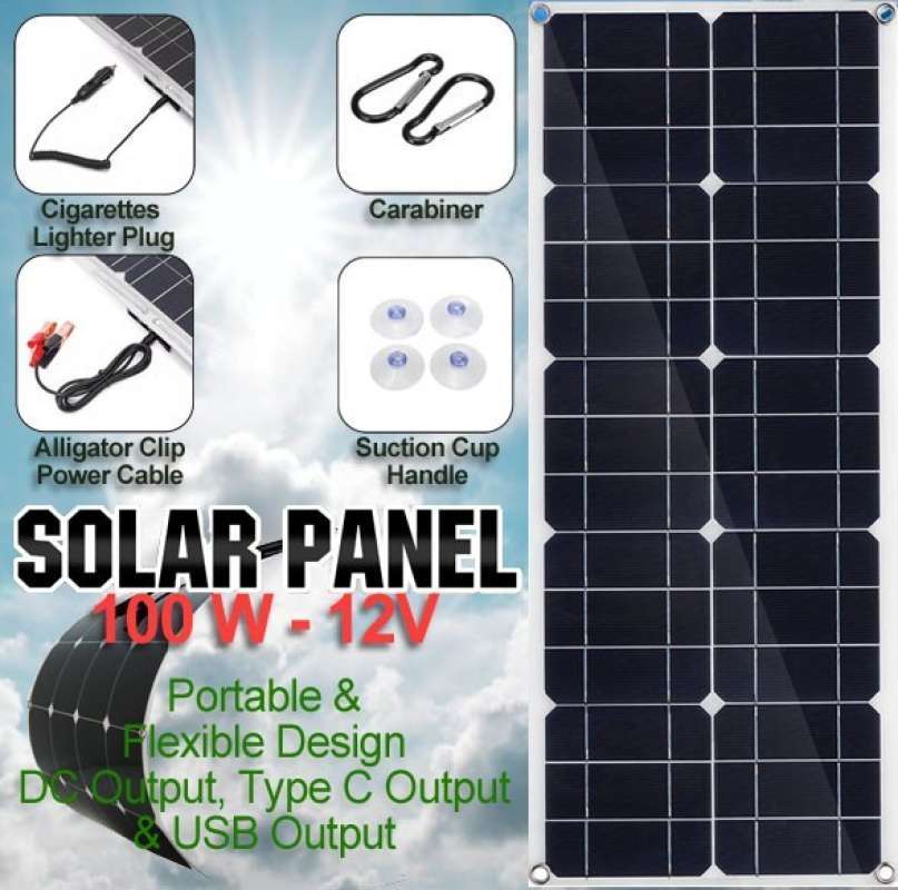 Promo ZL Portable & Flexible Solar Panel Surya 12V 100W untuk Aktifitas ...