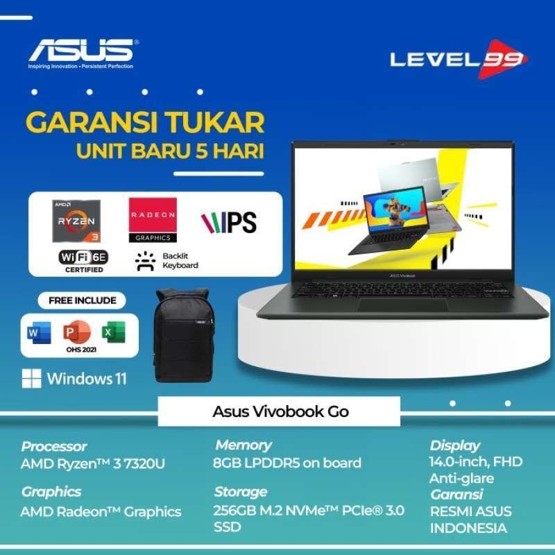 Jual Laptop Asus Vivobook Go E1404FA-FHD323 R3-7320U/256GB/8GB/W11 ...