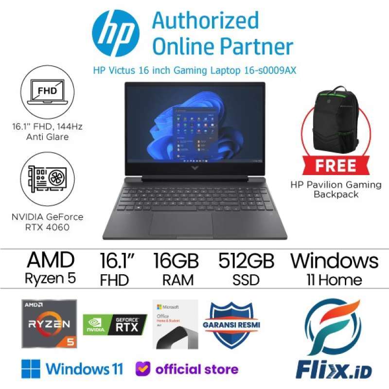 Jual Laptop Hp Victus 16-s0009ax R5-7640hs 16gb 512ssd Rtx-4060 W11+ohs Di Seller Flixx.id ...