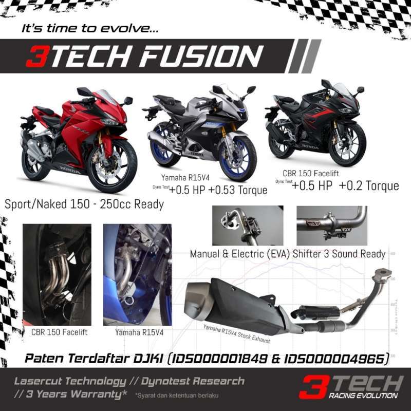 Jual Knalpot 3 Suara 3tech Fusion untuk motor 150cc Sport SHIFTER EVA ...
