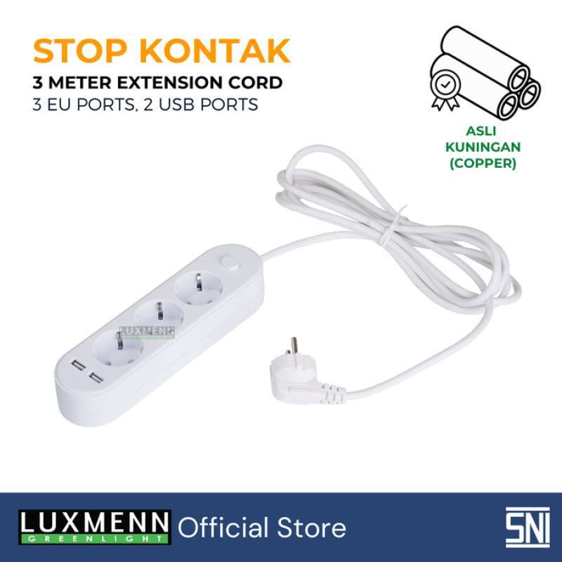 Promo LUXMENN Stop Kontak Kabel Extension Strip, 3 M, 3 Power Socket 2 ...