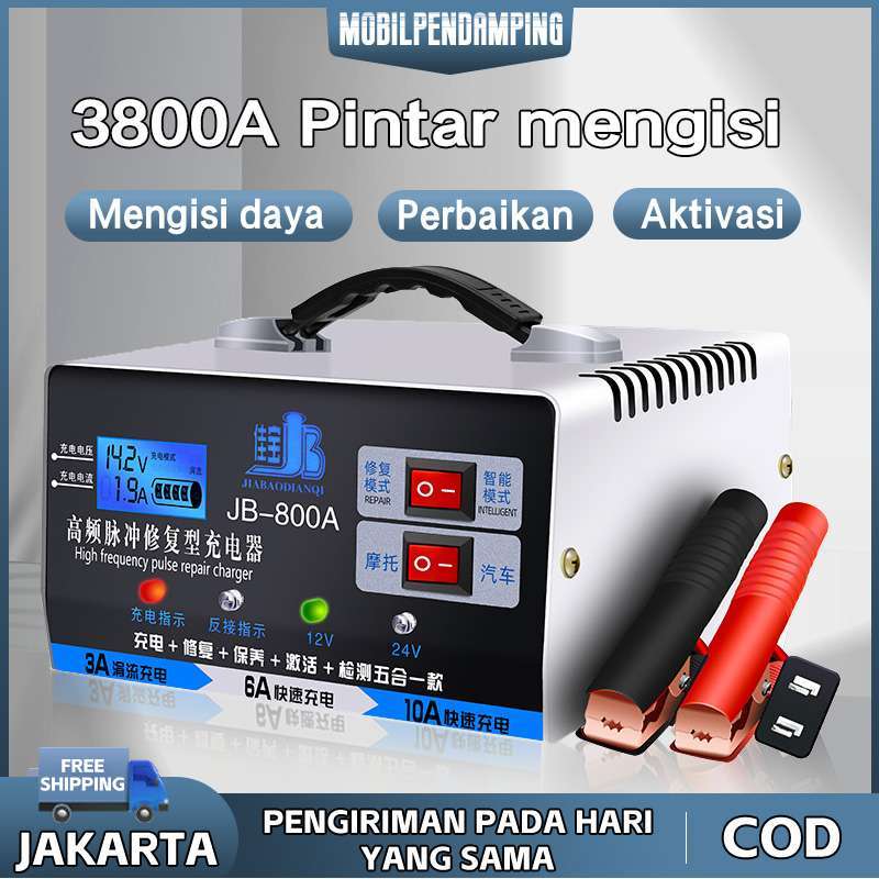 Promo Car Battery Charger Pengisi Daya Aki Mobil 3800A 12 / 24V Dengan LCD Indikator Smart ...