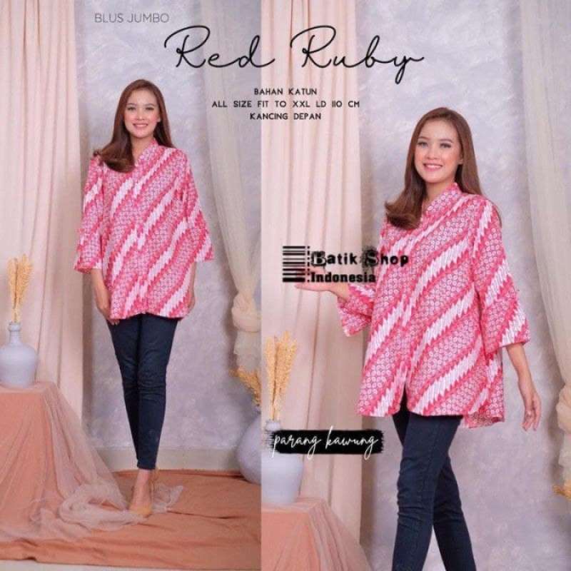 Promo Blus Red Ruby Jumbo Batik Merah Cerah Atasan Kerja Rapat Kantor ...